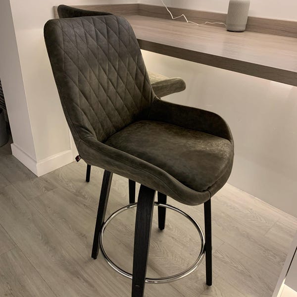 Handmade Genuine Leather Round Bar Stool / Counter Stool Replacement ...