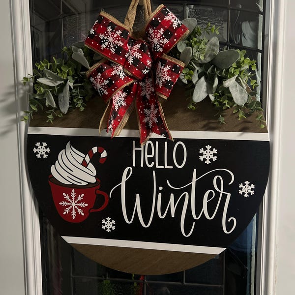 Winter Front Door Decor | Hello Winter | Snowflake | Winter Door Hanger ...