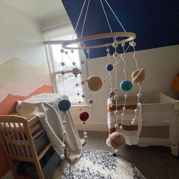 Solar System Felt Ball Mobile - Felted Planets 2cm Wool - FREE SHIPPING ...