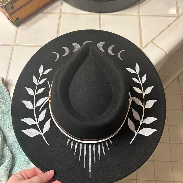 Hand Painted Wide Brim Hat, Boho Western Style, Pride Festival Rainbow ...