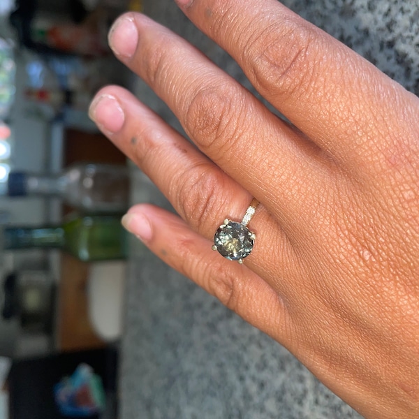 Green Sapphire Round Shaped Engagement Ring 14k Gold Ring , Round Shape ...