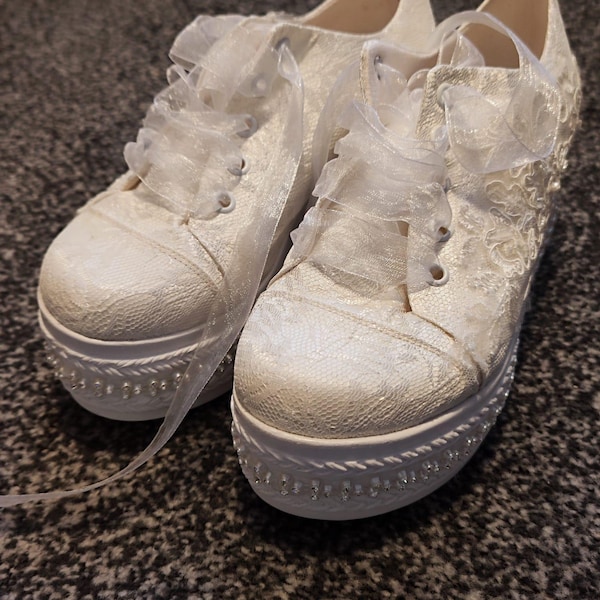 Bridal Platform Shoes With Pearls, Platform Wedding Shoes, White ...