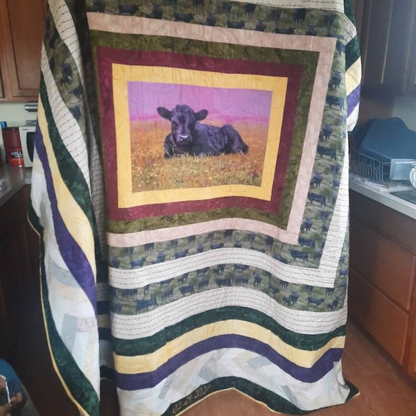 Longhorn in Bluebonnets Quilt Panel, Quilt Fabric Panel, Quilting ...