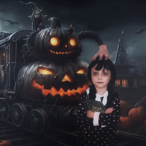 Monster Train Digital Backdrop Halloween Spooky Train Digital ...