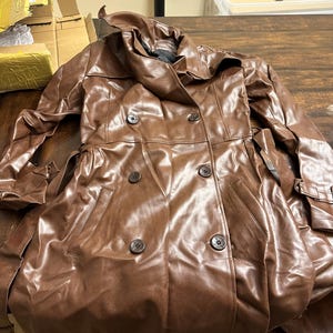 Women Glossy Black Long Coat Patent Leather PVC Vinyl Trench Coat ...