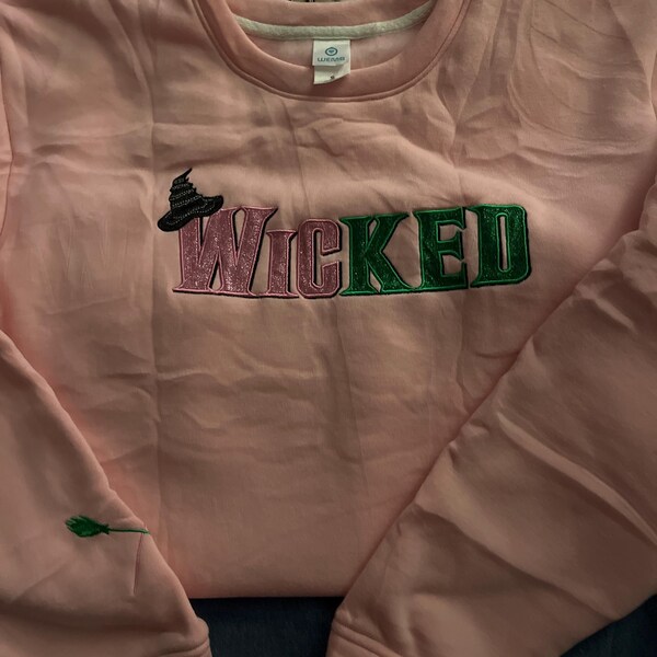Elphaba Glinda Side Bow Embroidered Sweatshirt, Wicked Musical Movie ...