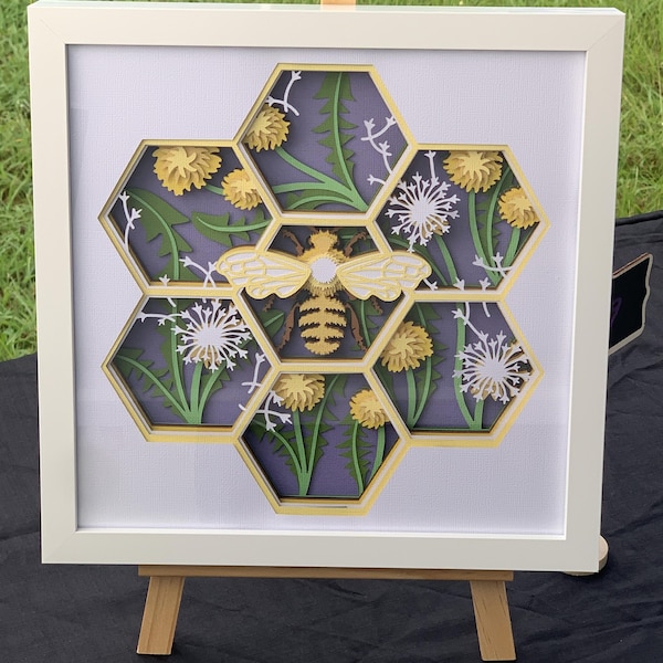 3D Bee Shadow Box SVG Layered Dandelions SVG, Spring Shadow Box, Honey ...