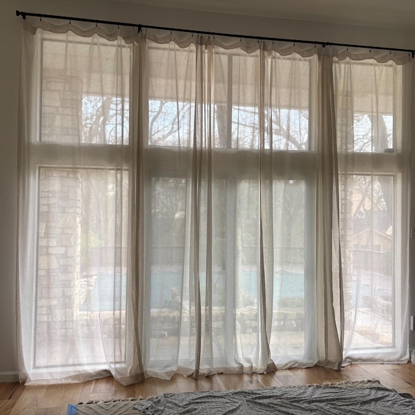 Triplet Pinch Pleated Linen Sheer Drapery Drapery, 5 Colors, Custom ...