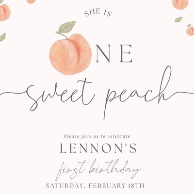 One Sweet Peach Invitation Peach Birthday Invite First Birthday Invite ...