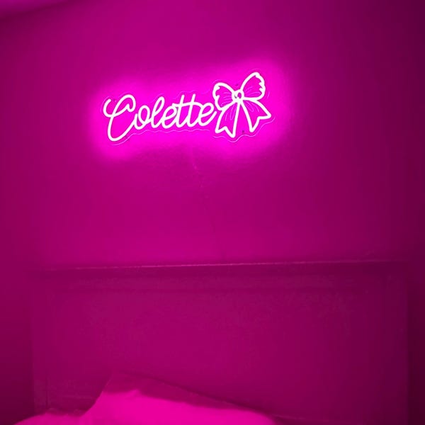 Custom Bow Name Neon Sign,pink Bow Neon Sign,pink Trendy Wall Art,girl ...