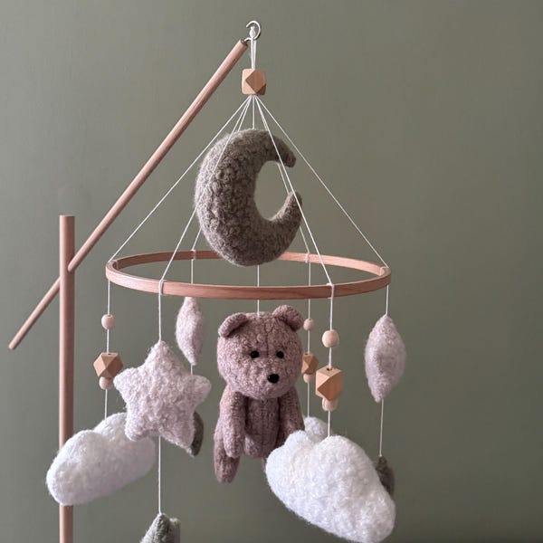 Boucle Blue Baby Mobile Teddy Bear Crib Mobile Boucle Nursery Mobile ...