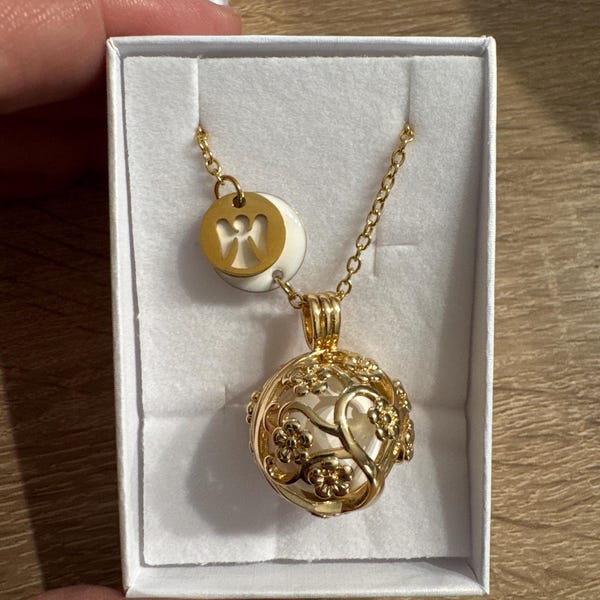 Gold Pregnancy Bola, Tree of Life, Angel Medal, Gold Steel Chain, Gift ...