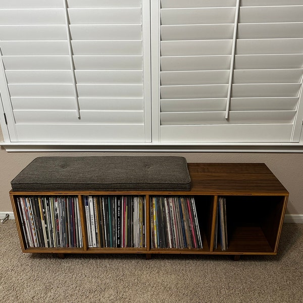 Vinyl LP Storage Bench Lo-fi Edition With Mid Century Modern Stylings ...