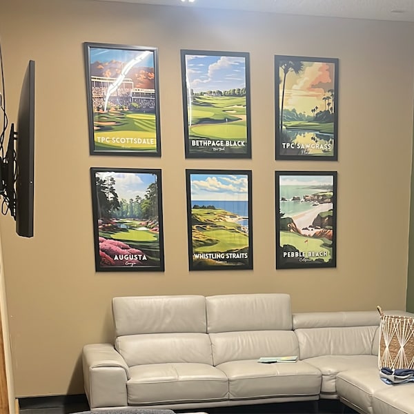 Golf Prints Set of 12, Augusta, Pebble Beach, Pinehurst, Golf Course ...