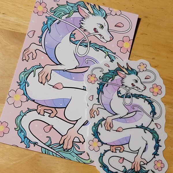 CLEAR STICKER 5" Anime Dragon With Sakura Cherry Blossoms by Michelle ...
