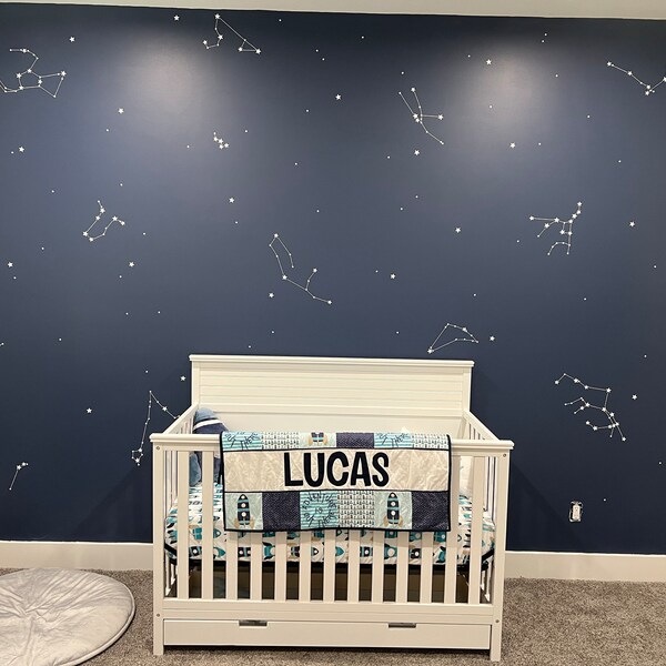 Rocket Nursery, Outer Space Nursery Bedding, Personalized Baby Quilt ...