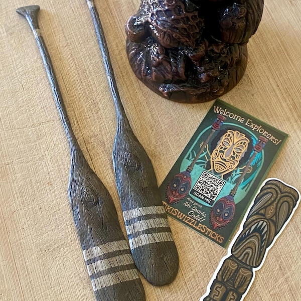 Tiki Swizzle Sticks, Moai and the Cannibal Handmade and Painted Paddle ...