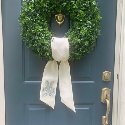 100% Linen Monogrammed Wreath Sash, Basket Sash Winter Topiary Fall and ...