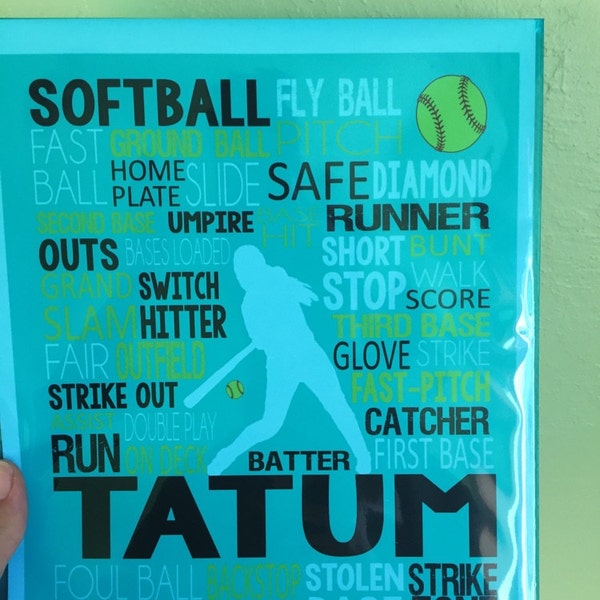Custom Softball Art, Personalized Softball Poster Typography, Softball ...