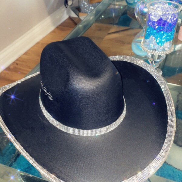 Rimmed Rhinestone Cowgirl Hat. Western Wedding. Country Concert. Space ...