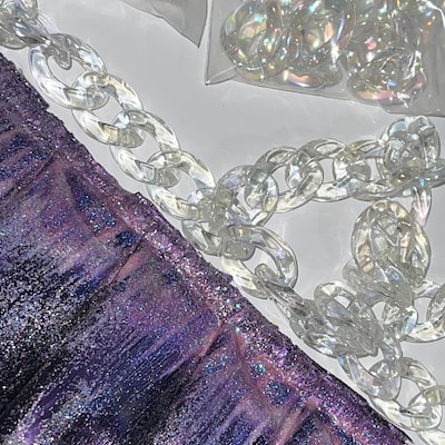 1ft Opal Clear Acrylic Chain Links, 23x17mm, Iridescent Rainbow, Lucite ...