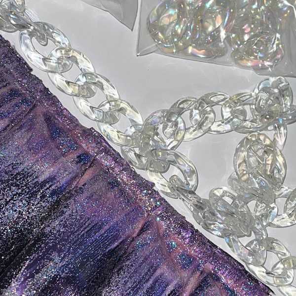 1ft Opal Clear Acrylic Chain Links, 23x17mm, Iridescent Rainbow, Lucite ...