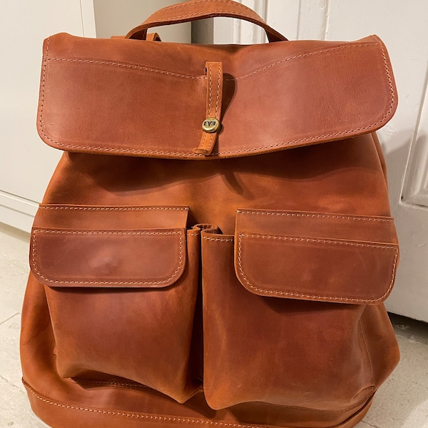 Handcrafted LEATHER BACKPACK in Cognac Brown Color With LINING / City ...