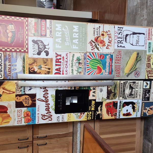 Farm Retro Fridge Wrap, Vintage Refrigerator Vinyl Wrap Side by Side ...