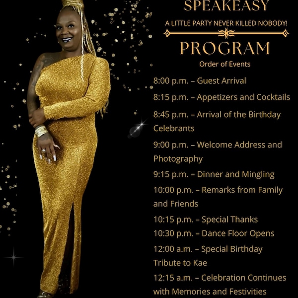 Black Gold Program Template, Birthday Party Program Bifold Formal Event ...