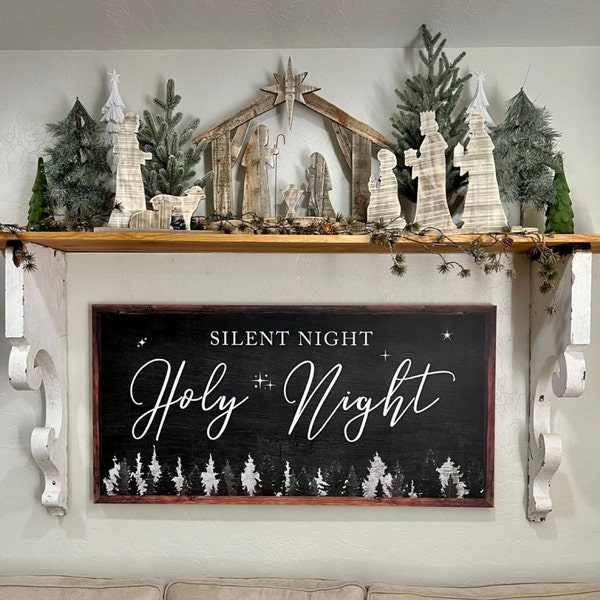 Silent Night Christmas Sign | Holy Night Christmas Canvas | Christmas ...
