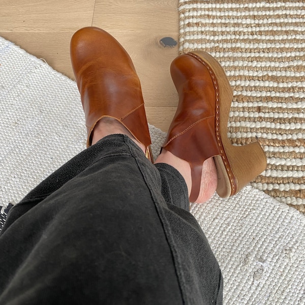 Black Bobbie Clog Boots | Leather Ankle Boots | Classic Booties | Women ...