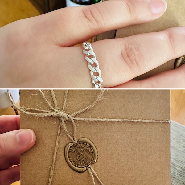 Sterling Silver Chain Ring With Flexible Links, 925 Sterling Silver ...