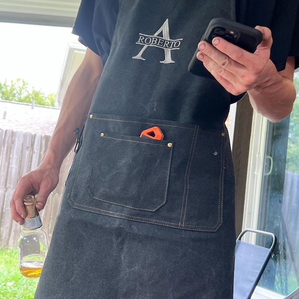 Personalized Bar Apron, Canvas Workshop Apron With Pockets, Custom Gift ...