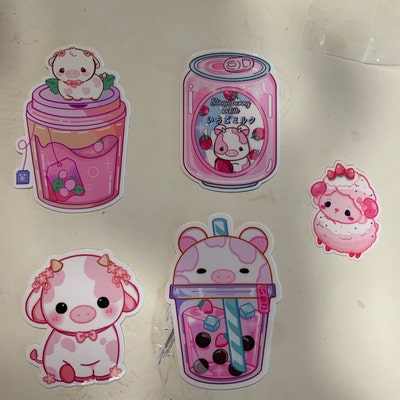 Fruit Cow Stickers Kawaii Cow Sticker Cute Strawberry Cow Sticker ...