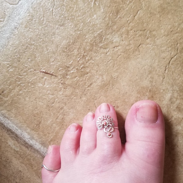 Flower Toe Ring, Silver Toe Ring, Boho Tiny Ring, Adjustable Ring ...