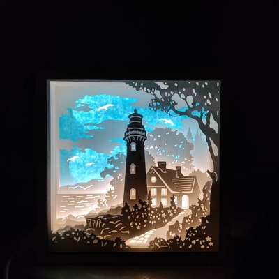 Lighthouse Lightbox Template, Paper Cut Shadow Box Template, Silhouette ...