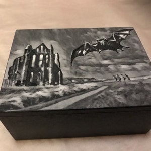 Bat/gothic/spooky Box/whitby Abbey/bat Wooden Box/dracula/wooden ...