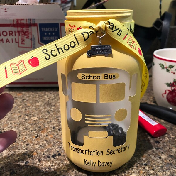 School Bus Painted Mason Jar Tea Light Candle Holder, # 1 Bus Driver ...