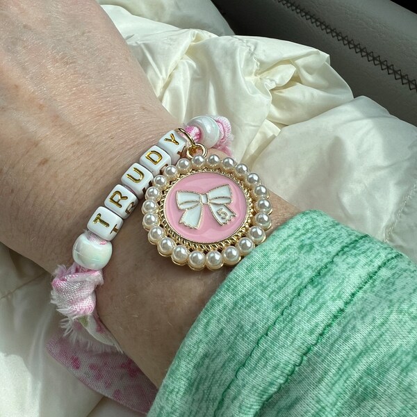 Personalized Graduation Love Shack Fancy Bracelet With Pink Ribbon ...