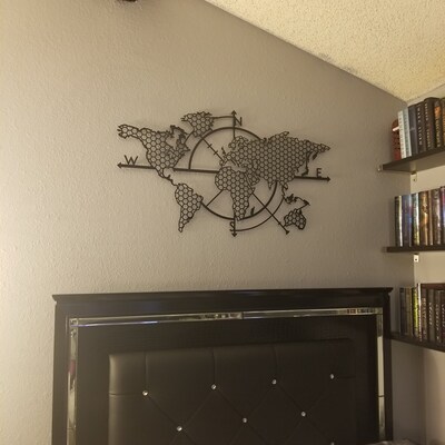 Metal World Map Compass, Metal Wall Decor, Art Work, World Map Wall Art ...