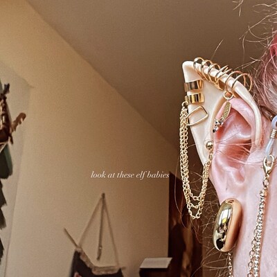 Elf Ears Cuff With Moon Star Chain Gothic Witch Wrap Earrings Fairy Ear ...