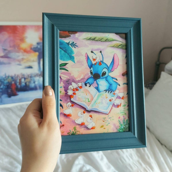 Disney Stitch Ducklings Watercolour Lilo and Stitch Home Decor Fine Art ...