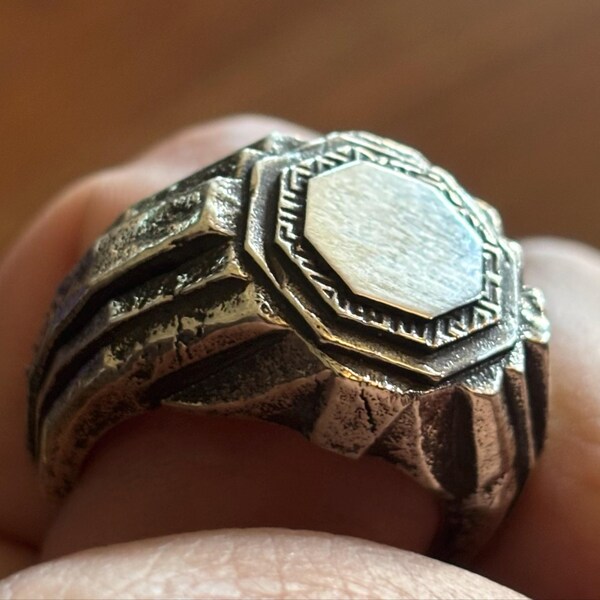 Rusted Square Signet Ring – Unique Sterling Silver Ring for Men ...