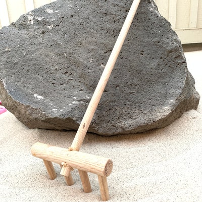 Full Size 36 3 Tine Saw Tooth stained Zen Garden Rake Authentic Art of ...