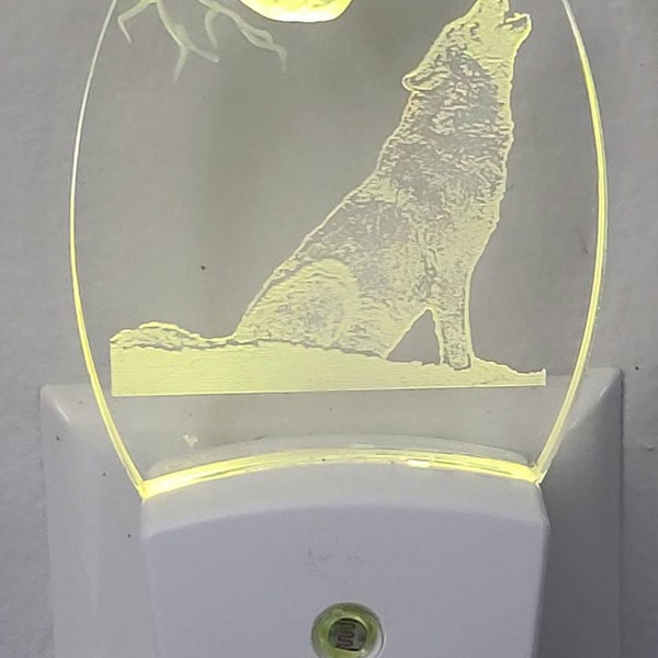 Wolf Night Light, Wall Plug In, Etched Wolf Design, LED Light in 3 ...