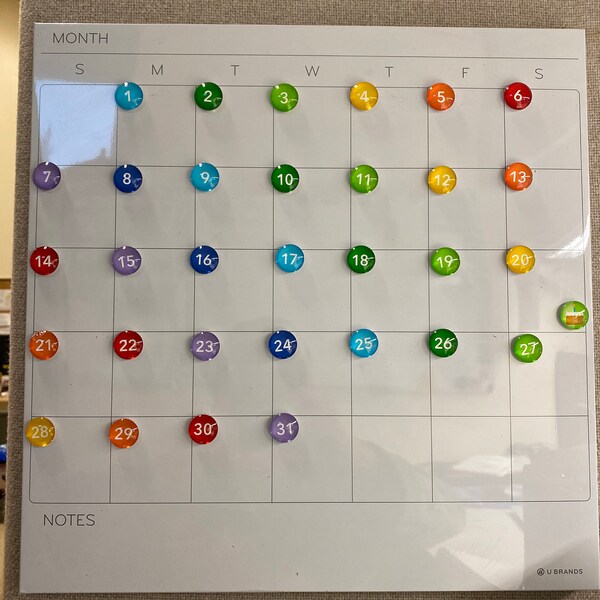 Set of 31 Gorgeous Rainbow Calendar Number Glass Magnets | Dry Erase ...