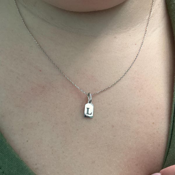 14k Gold Tiny Initial Tag Necklace by Babeina, Custom Engraved Letter ...