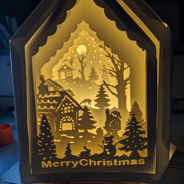 Merry Christmas Shadow Box, Lightbox Christmas Village 3D Paper Cut ...