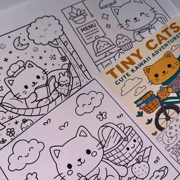 Tiny Cats Coloring Book – 20 Kawaii Pages for Kids Teens and Adults ...