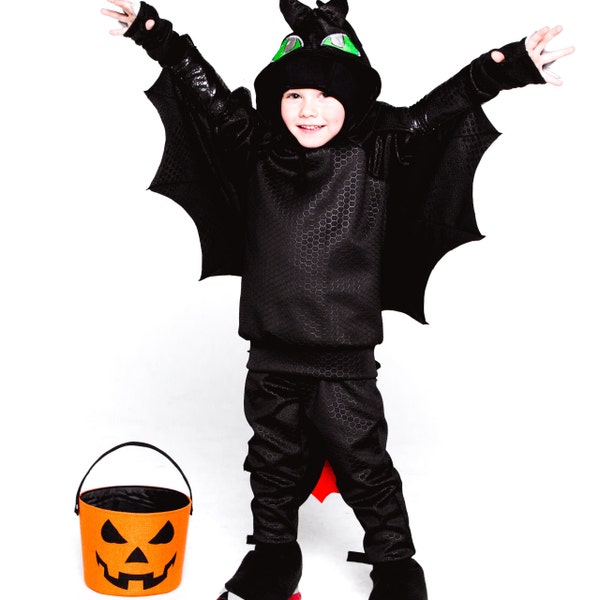 Black Dragon Costume With Wings, Kids Party Dragon Costume, Black Scaly ...
